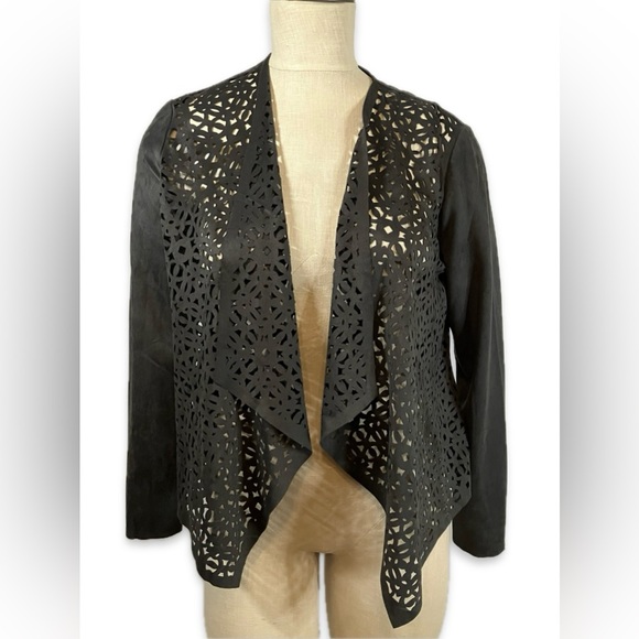 Chico's | Jackets & Coats | Chicos Charcoal Lasercut Perforated Faux ...